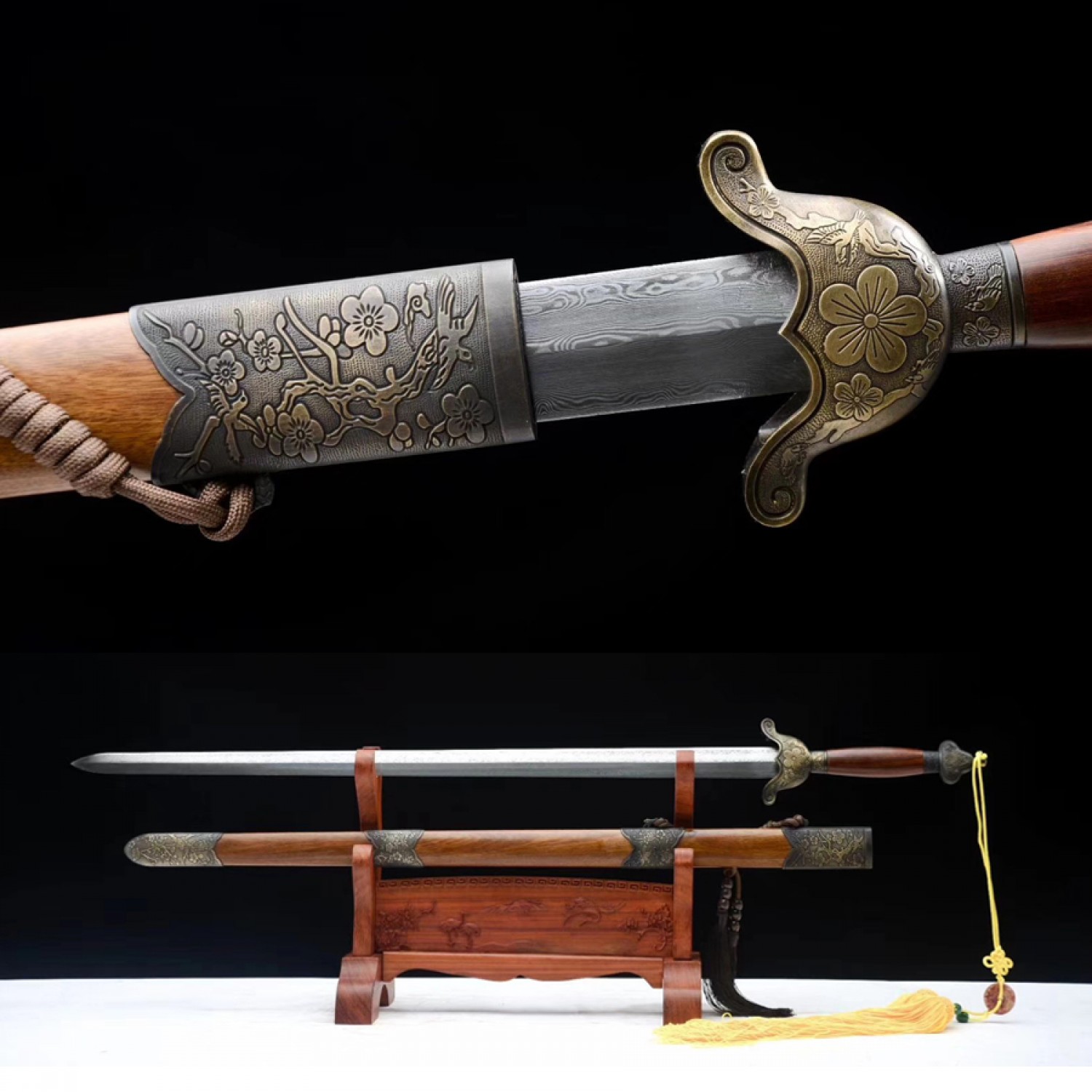 Plum Blossom Jian Sword - Hand-Forged Damascus Folded Steel | HanBon Forge