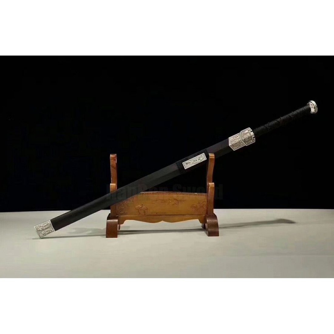 Red Han Jian Sword - Damascus Folded Steel, Silver-Plated Dragon ...