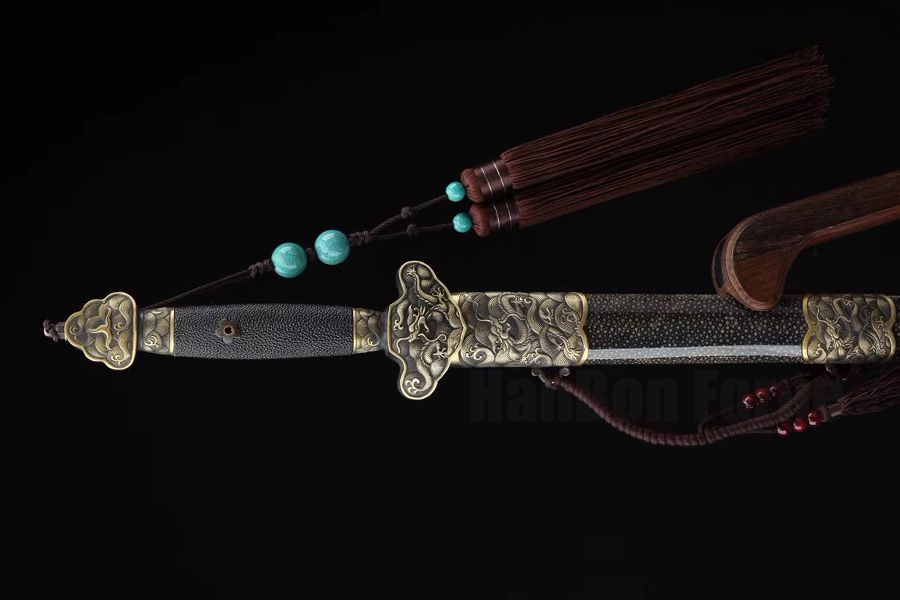 Black Jian Sword Dragon Design Chinese Handmade Folded Steel Blade ...