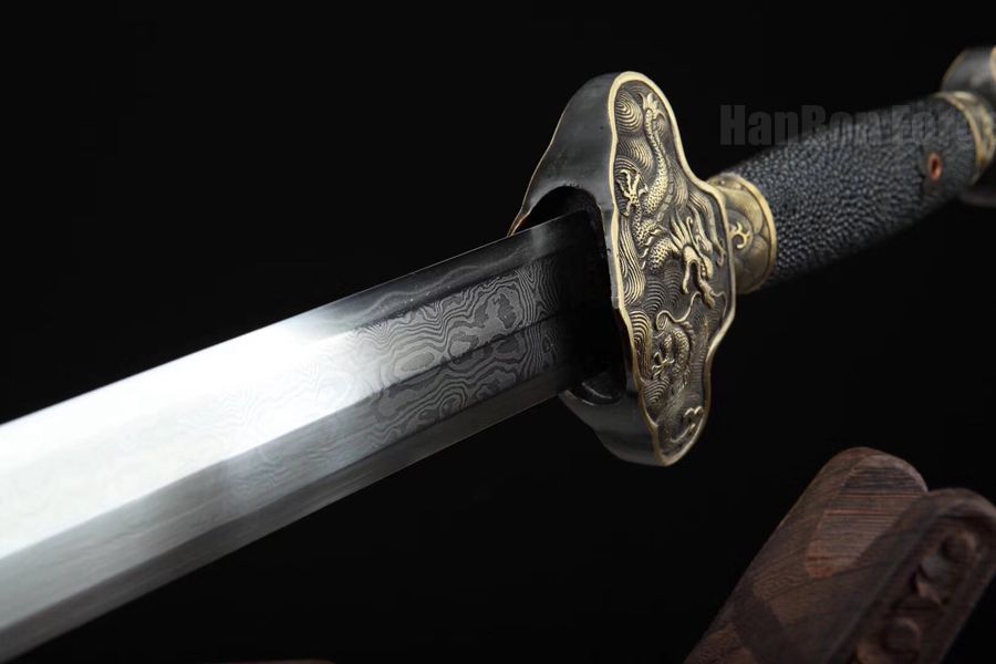 Black Jian Sword Dragon Design Chinese Handmade Folded Steel Blade ...