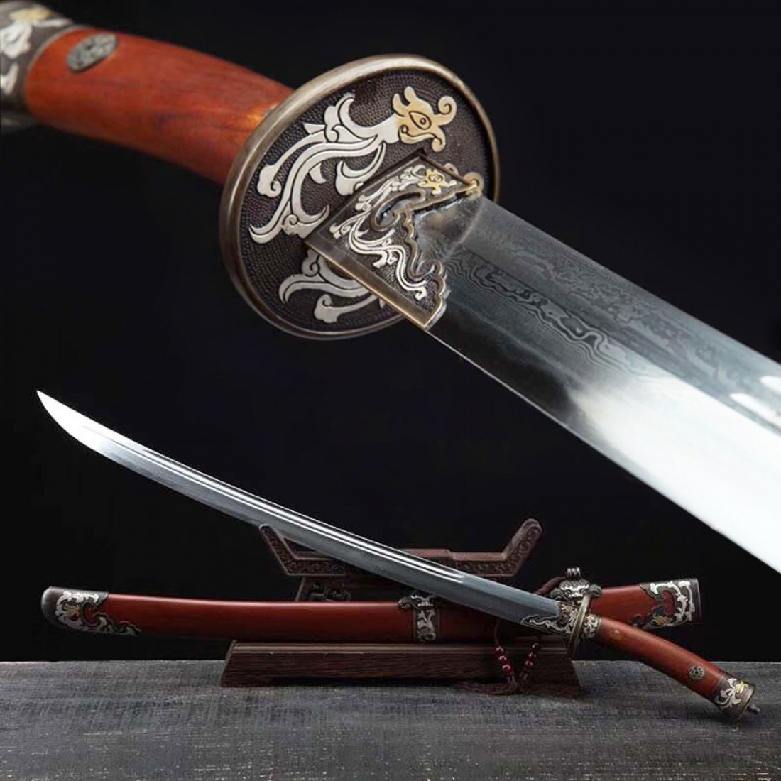 Dragon Dao Sword - Clay Tempered Damascus Steel, Double-Fuller Blade ...
