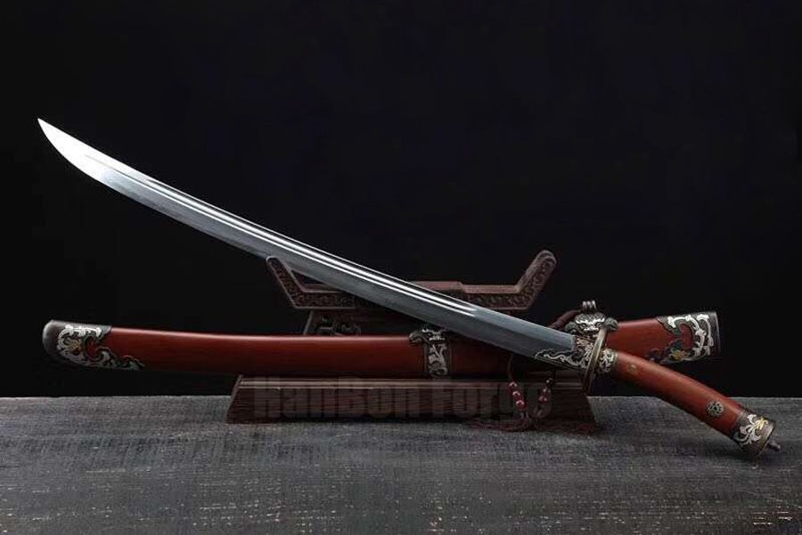 Dragon Dao Sword Chinese Damascus Steel Hazuya Polish Clay Tempered ...