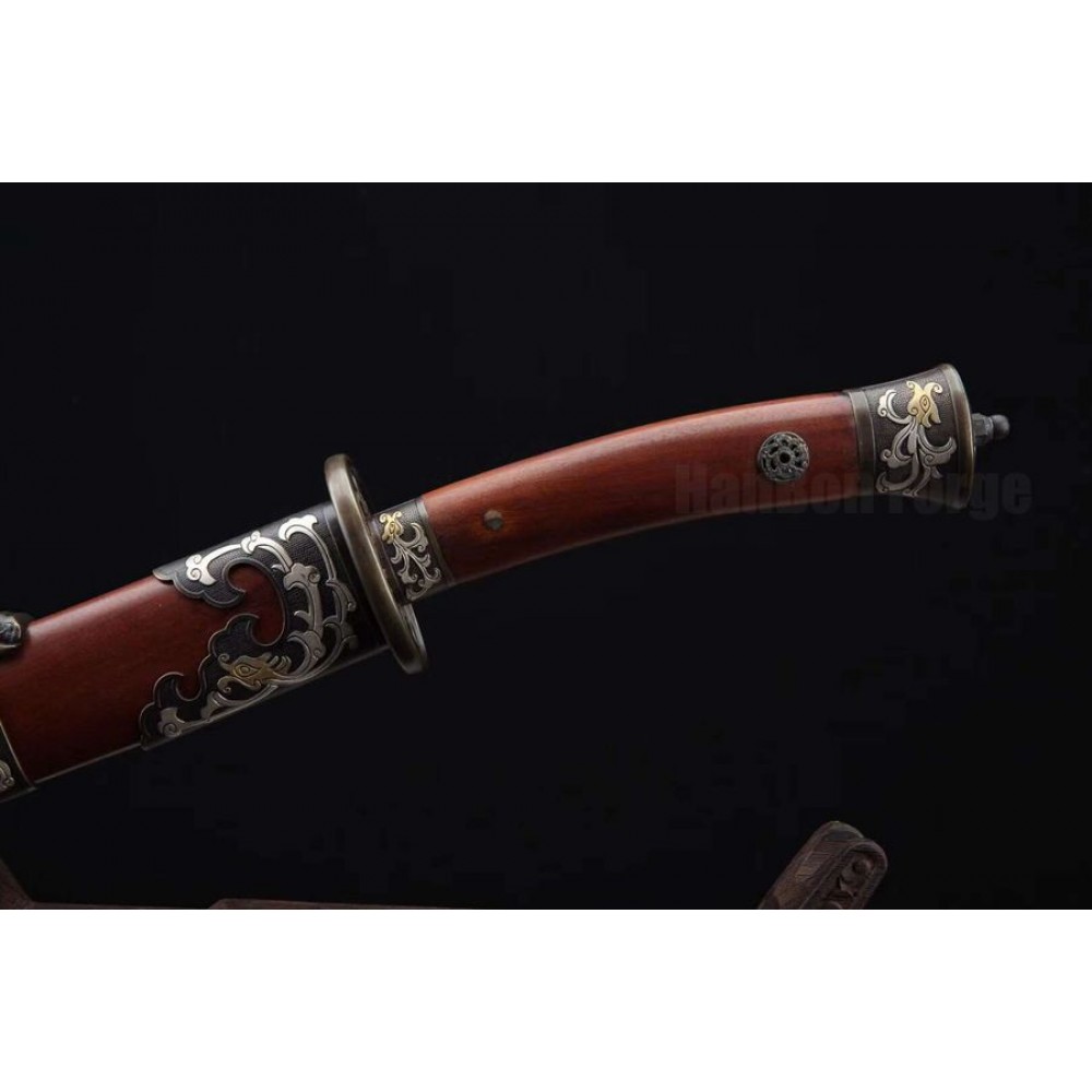 Dragon Dao Sword Chinese Damascus Steel Hazuya Polish Clay Tempered ...