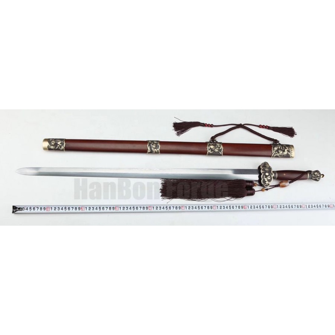 Chinese Lion Jian Sword - Damascus Folded Steel, Rosewood Scabbard ...