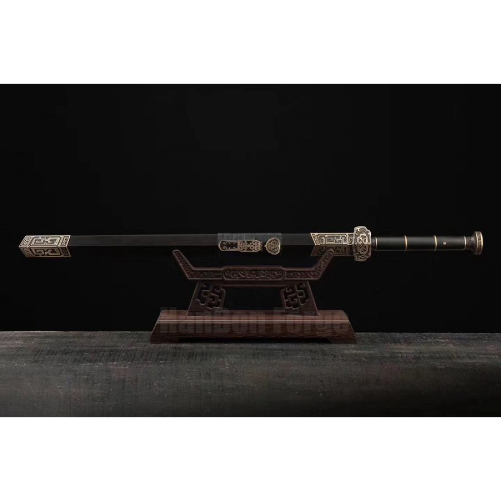 Chinese Han Jian Sword Damascus Folded Steel Ebony Sheath Traditional ...