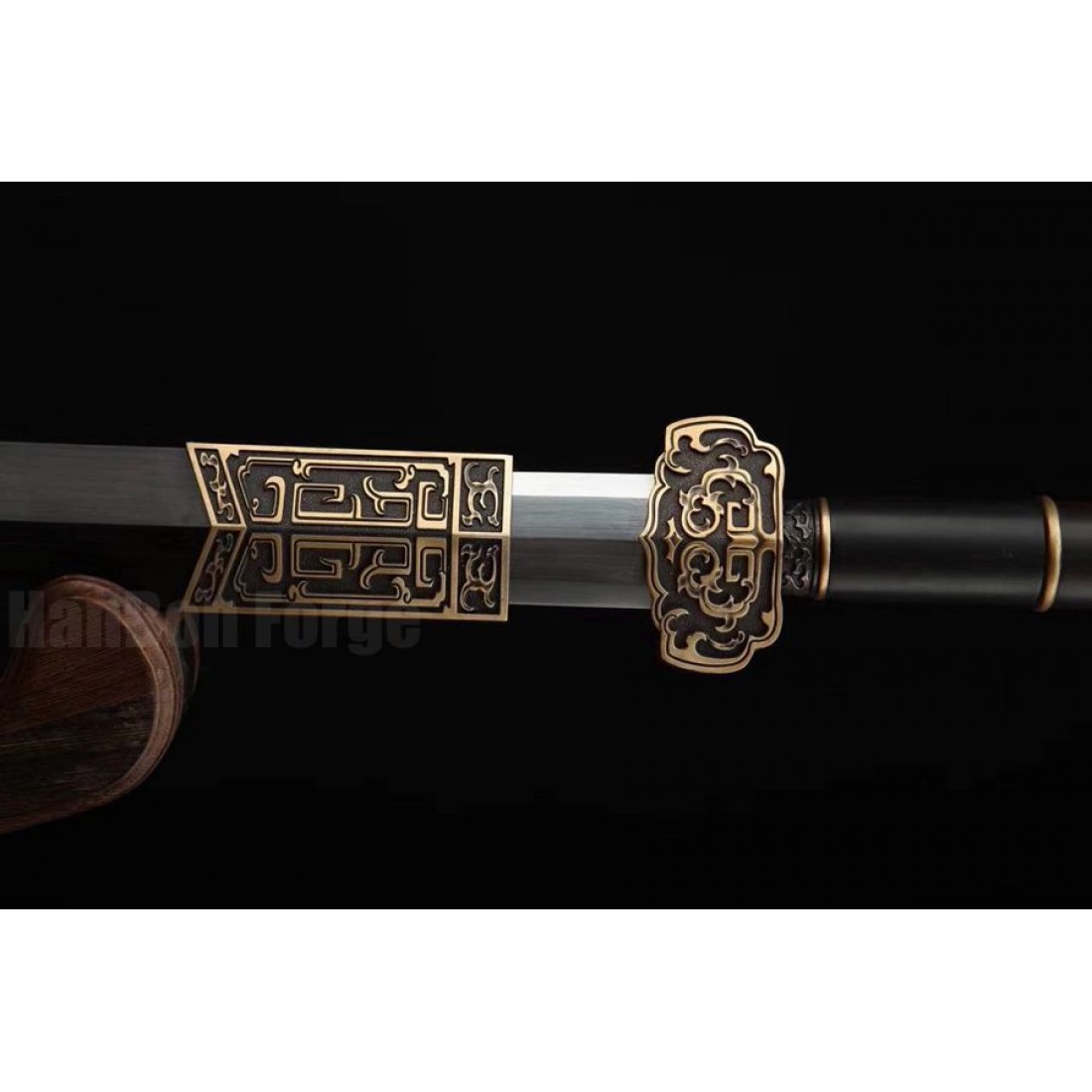 Chinese Han Jian Sword - Damascus Folded Steel, Ebony Sheath | HanBon Forge