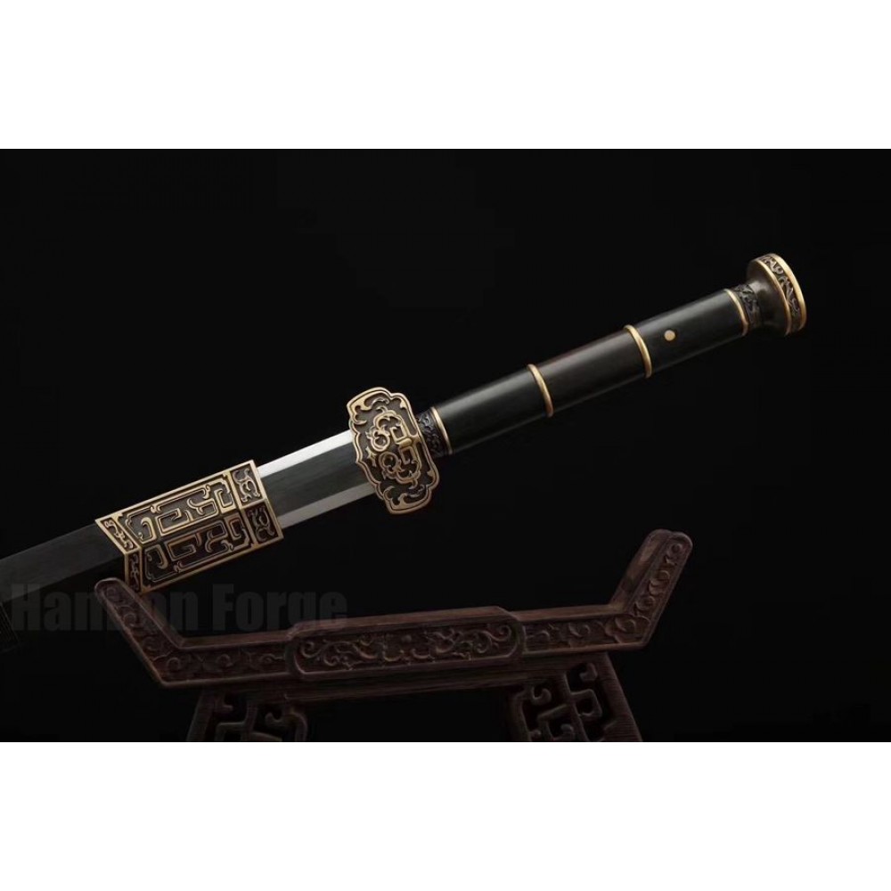 Chinese Han Jian Sword Damascus Folded Steel Ebony Sheath Traditional ...