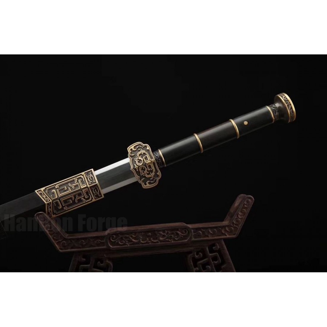 Chinese Han Jian Sword - Damascus Folded Steel, Ebony Sheath | HanBon Forge