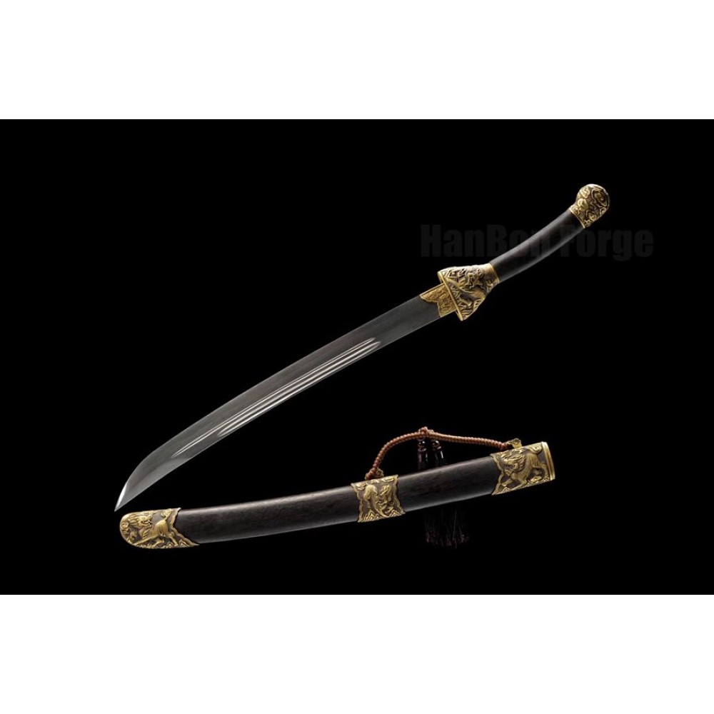 Chinese Qilin Kirin Qing Dao Sword Damascus Folded Steel Hand Polish Blade