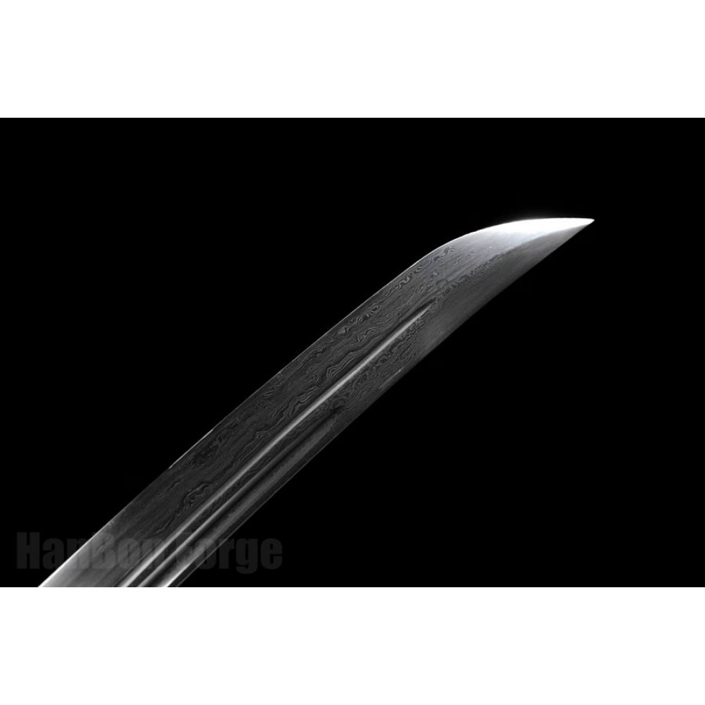 Chinese Qilin Kirin Qing Dao Sword Damascus Folded Steel Hand Polish Blade