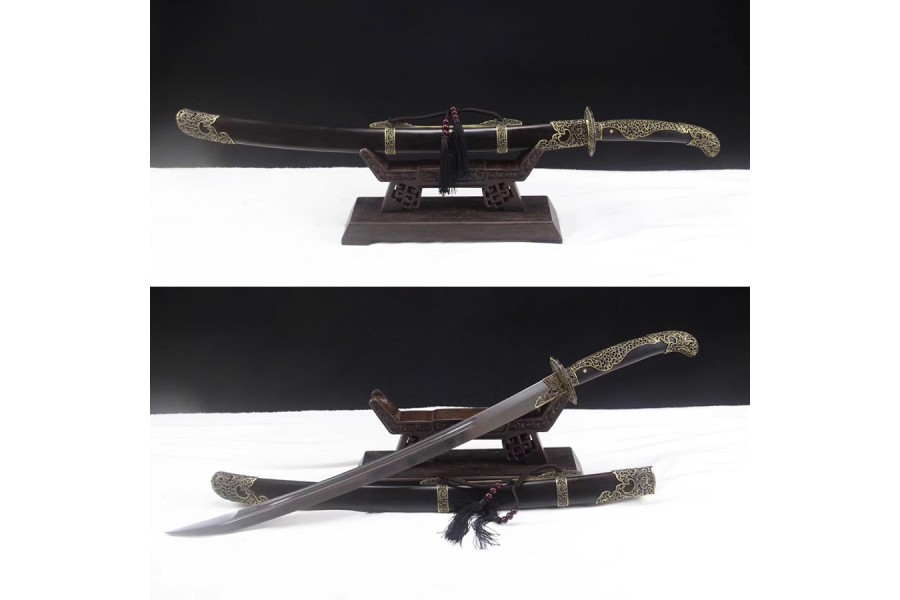 Dragon Dao Chinese Sword Sabre Clay Tempered Damascus Folded Steel Blade