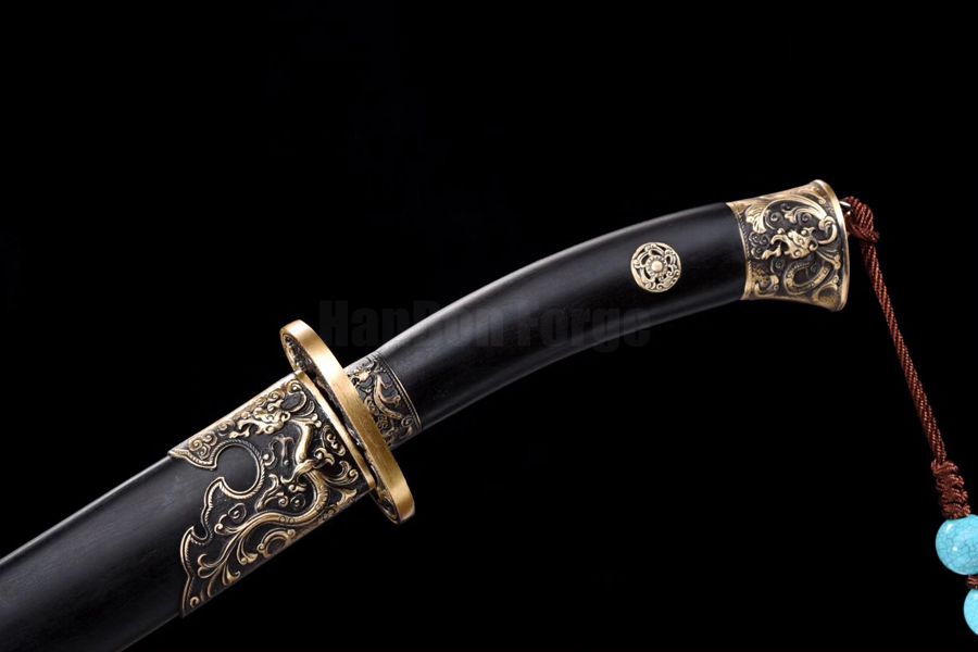 Qianlong Dragon Chinese Sword Dao Sabre Folded Steel Blade Ebony ...