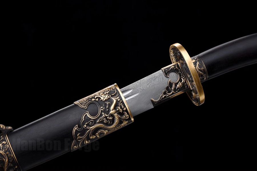 Qianlong Dragon Chinese Sword Dao Sabre Folded Steel Blade Ebony ...