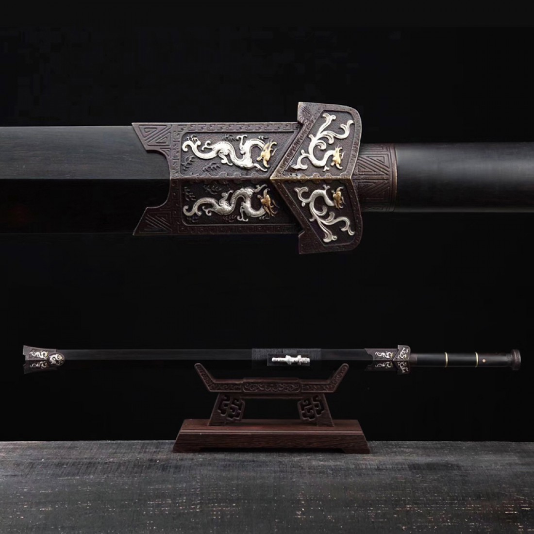 Handmade Han Jian Sword – Folded Steel Blade with Copper Dragon Fittings