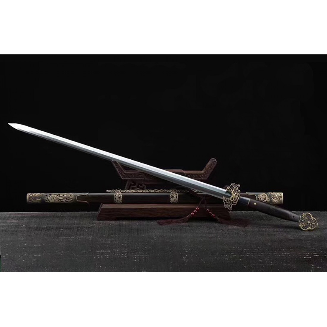 Ming Gong Jian Chinese Sword Folded Steel Blade Full Tang Ebony ...
