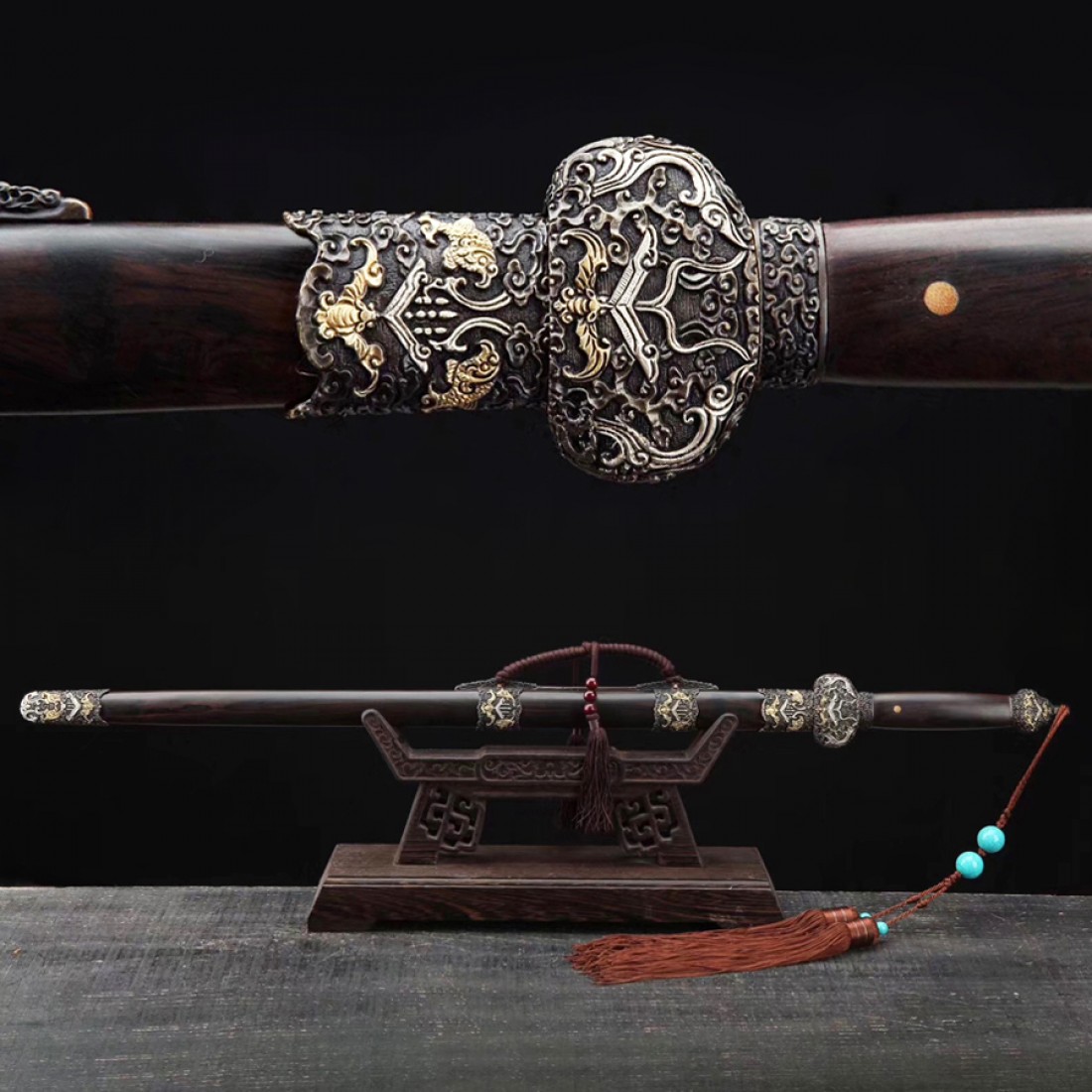 Chinese Sword Jian Tricolor Copper Damascus Folded Steel Hand Polish ...