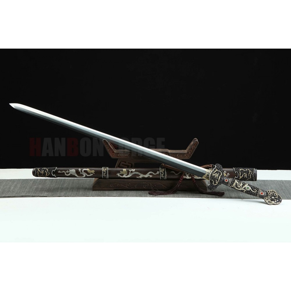 Chinese Dragon God Jian Sword - Clay Tempered Pattern Steel | HanBon Forge