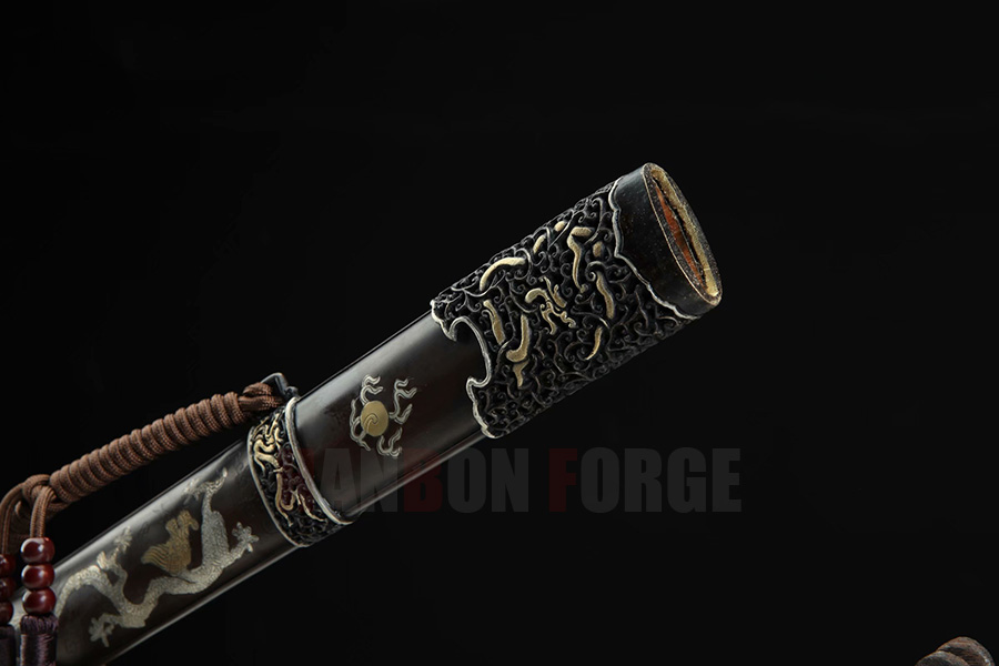 Chinese Dragon God Jian Sword Pattern Steel Clay Tempered Blade Brass ...