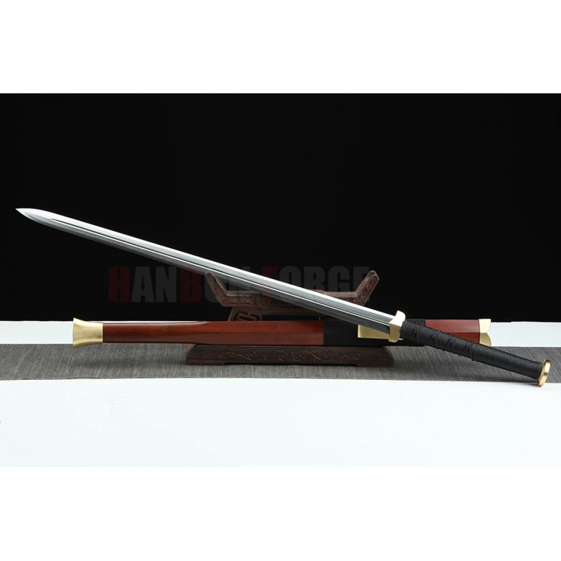 Han Dynasty Jian Chinese Sword Feather Pattern Steel Eight Sides Blade