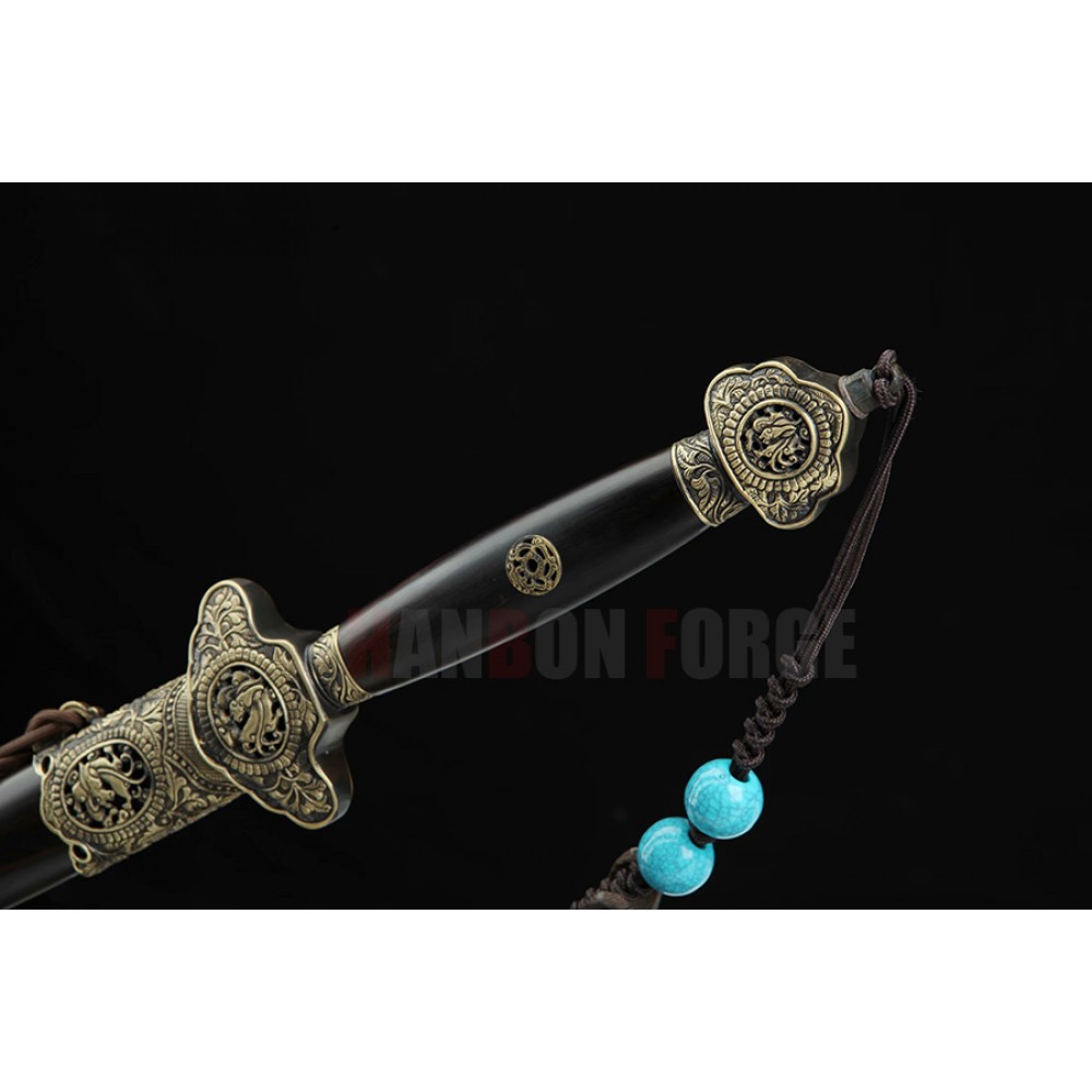 Handmade Chinese Wenjun Jian Sword Pattern Steel Blade Brass Fittings