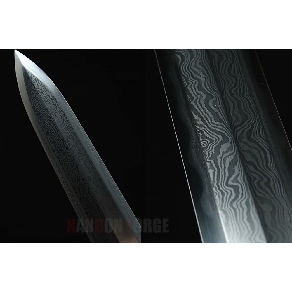 Handmade Chinese Wenjun Jian Sword Pattern Steel Blade Brass Fittings