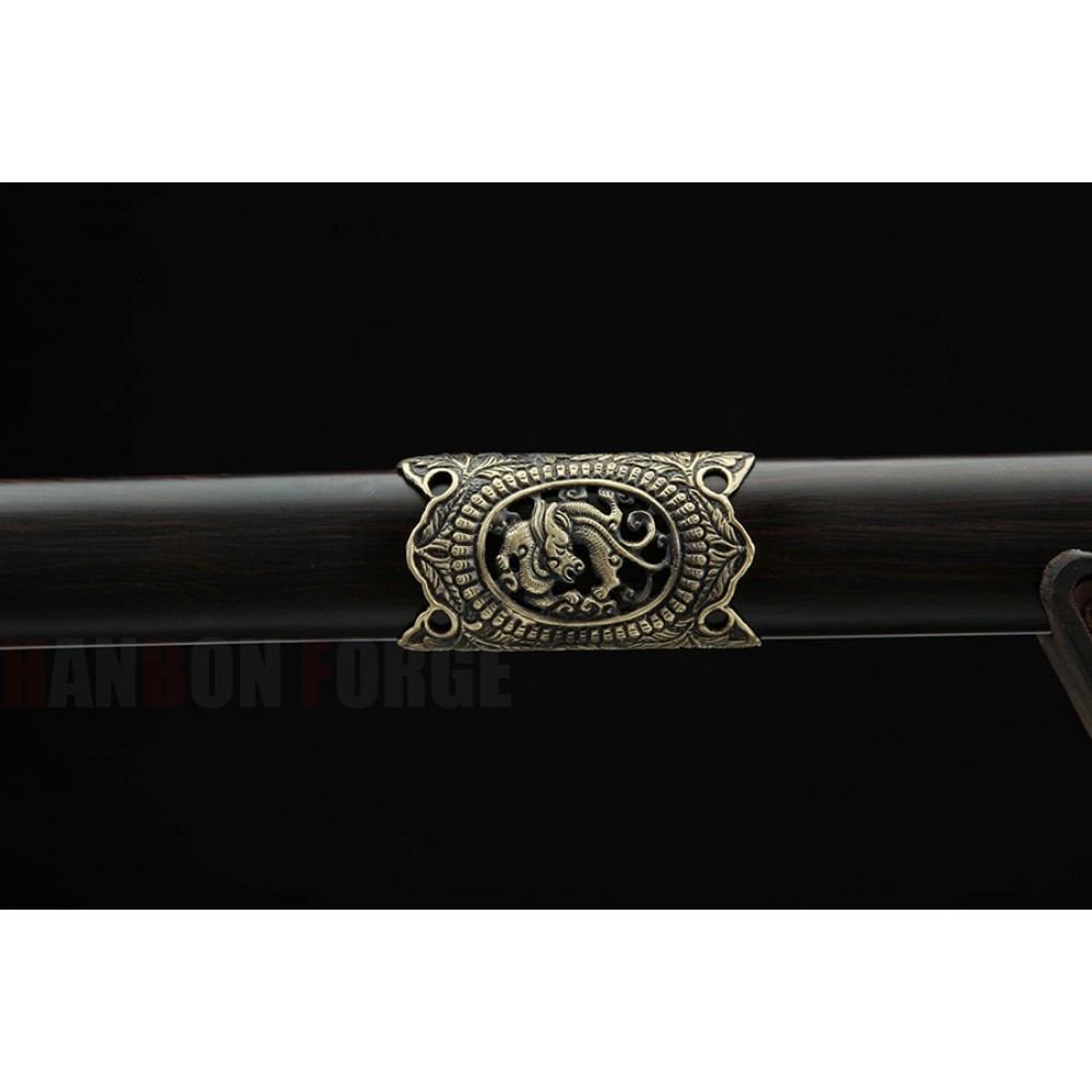 Handmade Chinese Wenjun Jian Sword Pattern Steel Blade Brass Fittings