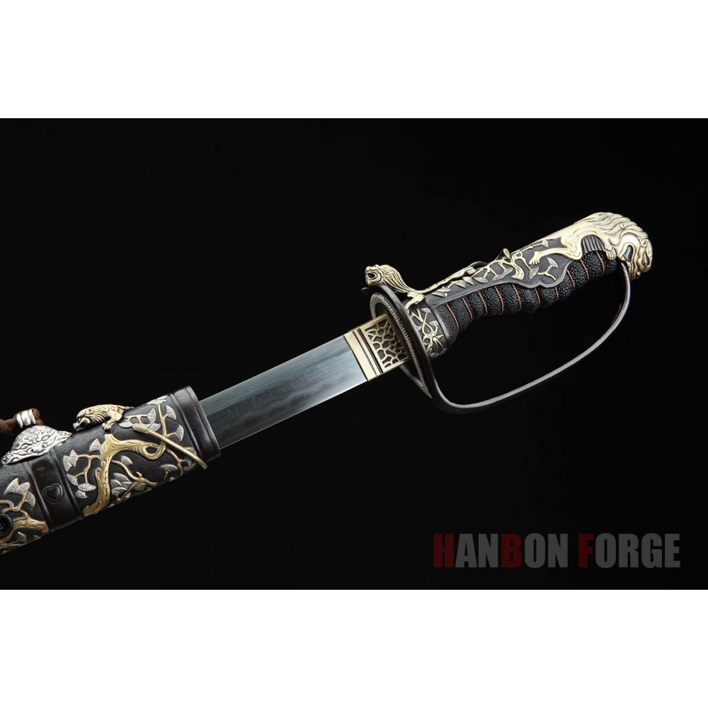 Hand Forged Japanese Saber fully rayskin saya clay tempered blade brass ...