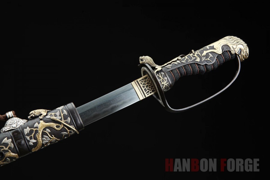 Hand Forged Japanese Saber fully rayskin saya clay tempered blade brass ...