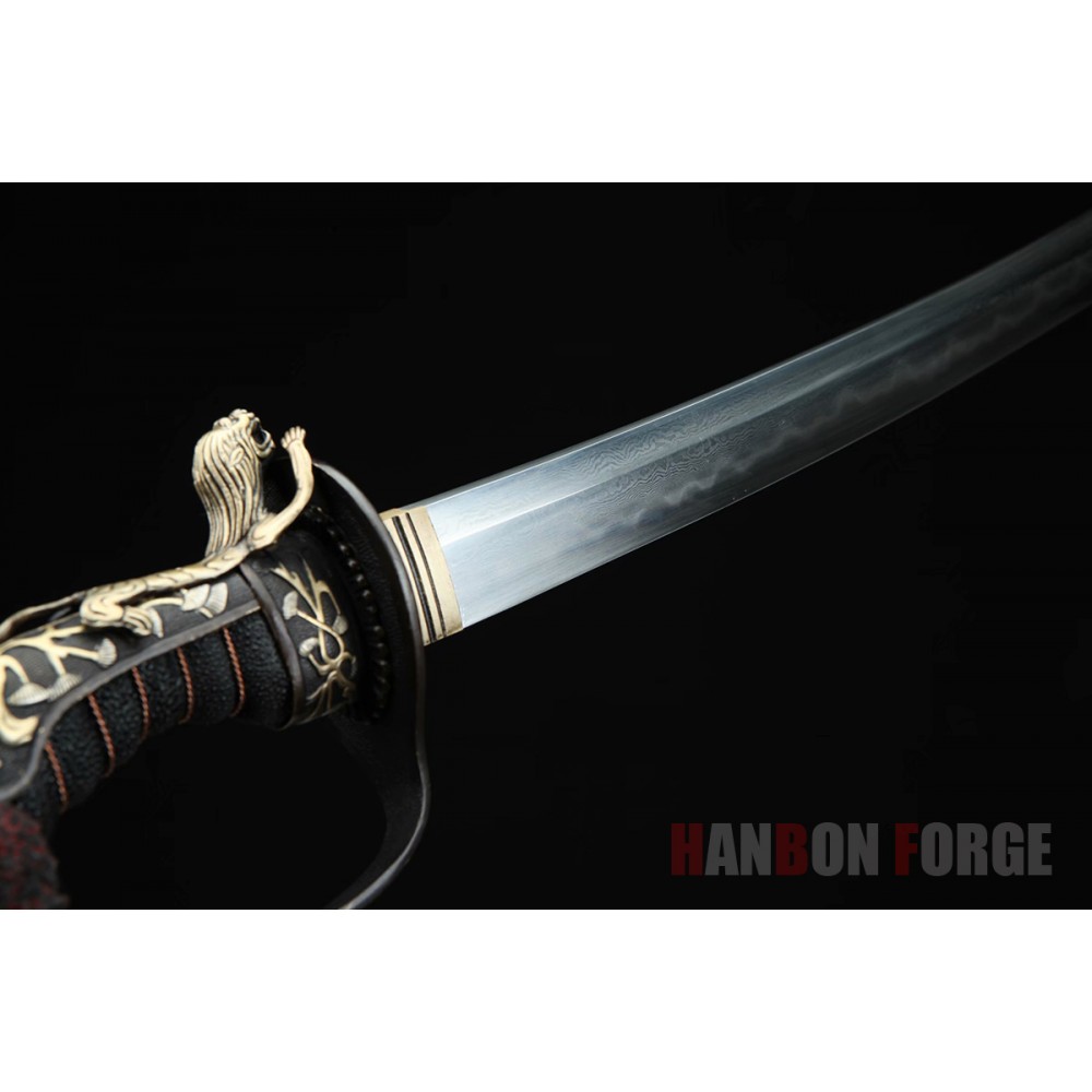 Hand Forged Japanese Saber fully rayskin saya clay tempered blade brass ...