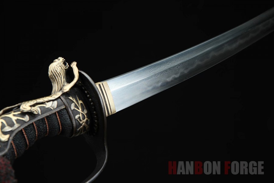 Hand Forged Japanese Saber fully rayskin saya clay tempered blade brass ...