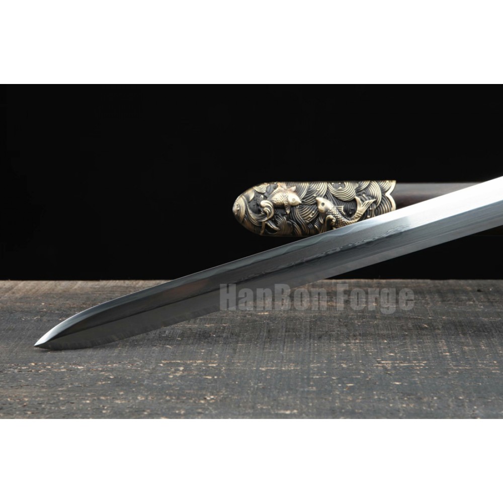 Chinese Sword Longwang Jian Hand Forged Folded Pattern Steel Blade Clay ...