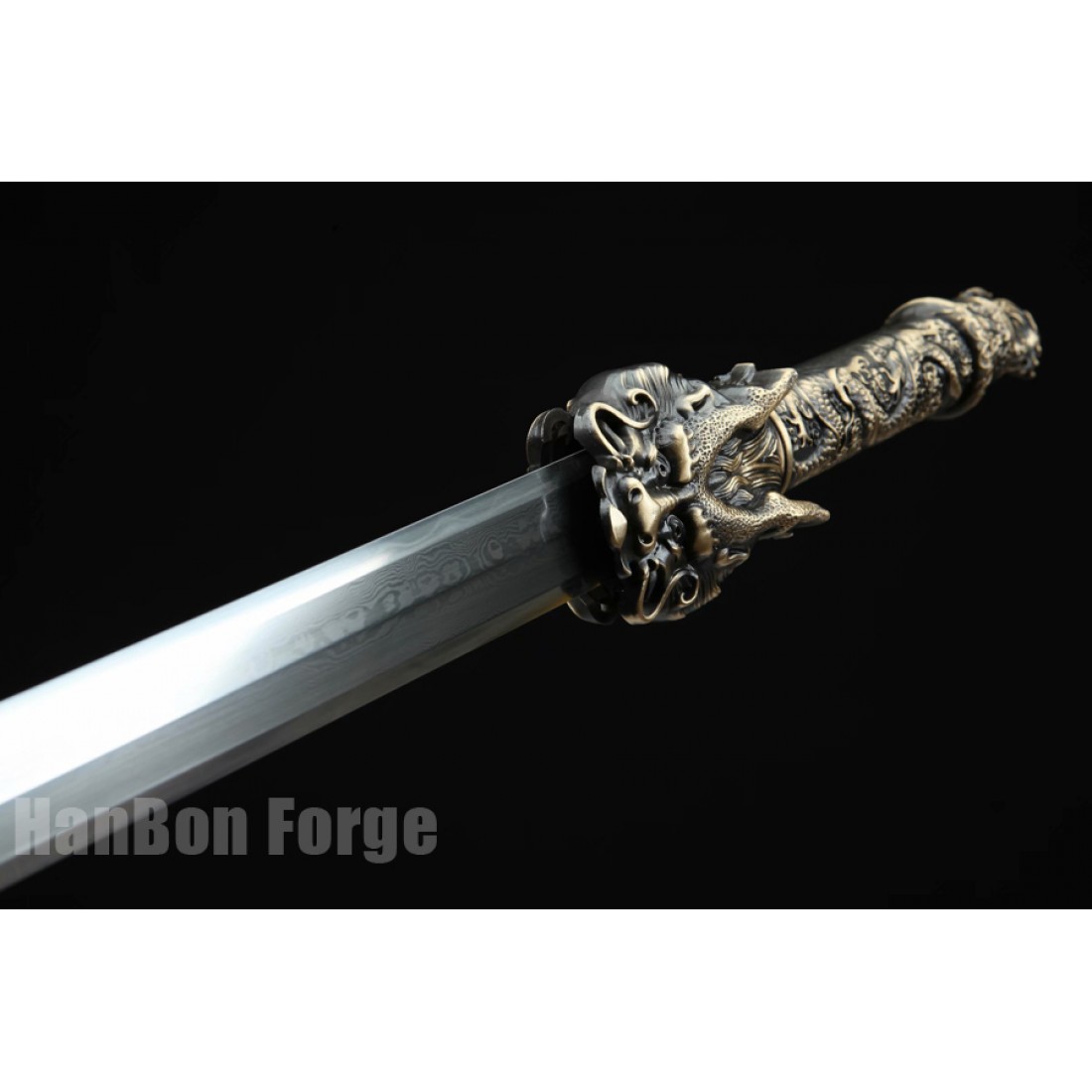 Chinese Sword Longwang Jian Hand Forged Folded Pattern Steel Blade Clay ...