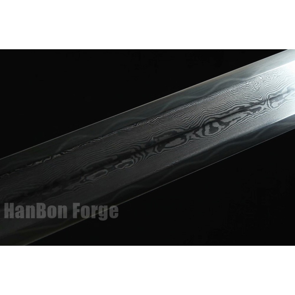 Chinese Sword Longwang Jian Hand Forged Folded Pattern Steel Blade Clay ...