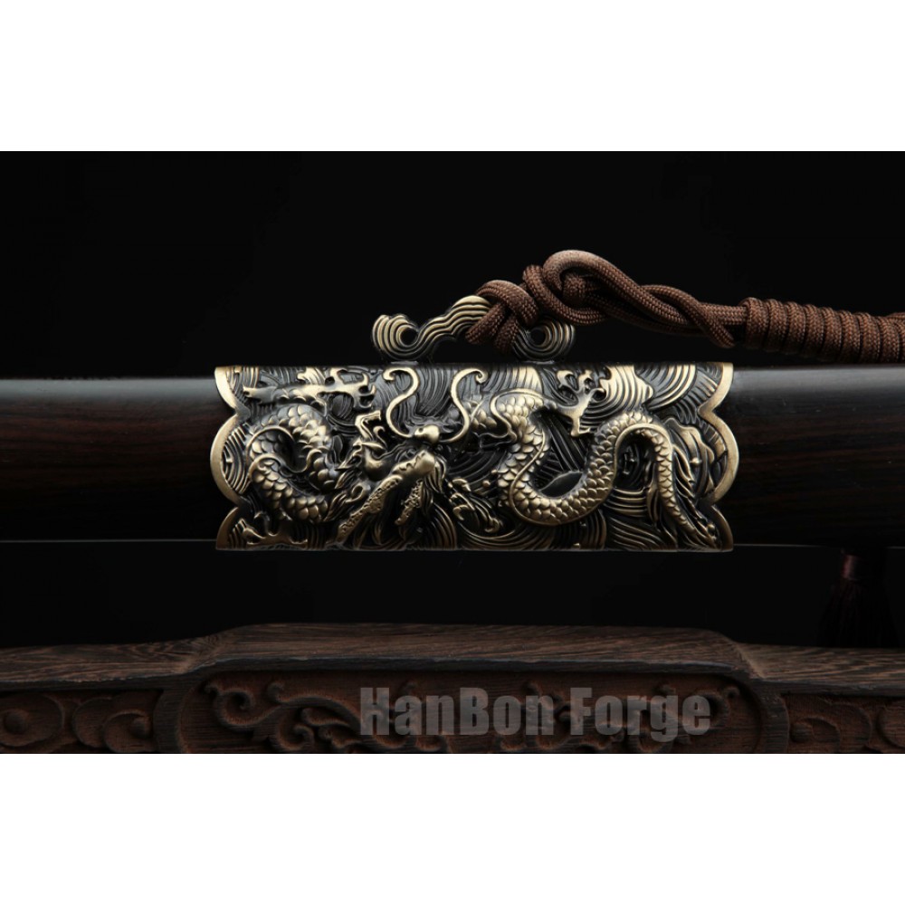 Chinese Sword Longwang Jian Hand Forged Folded Pattern Steel Blade Clay ...
