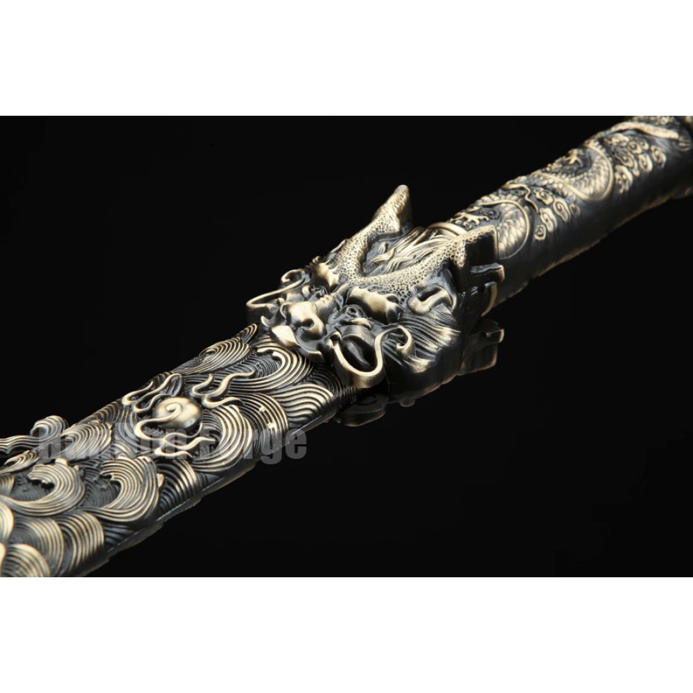 Chinese Sword Longwang Jian Hand Forged Folded Pattern Steel Blade Clay ...