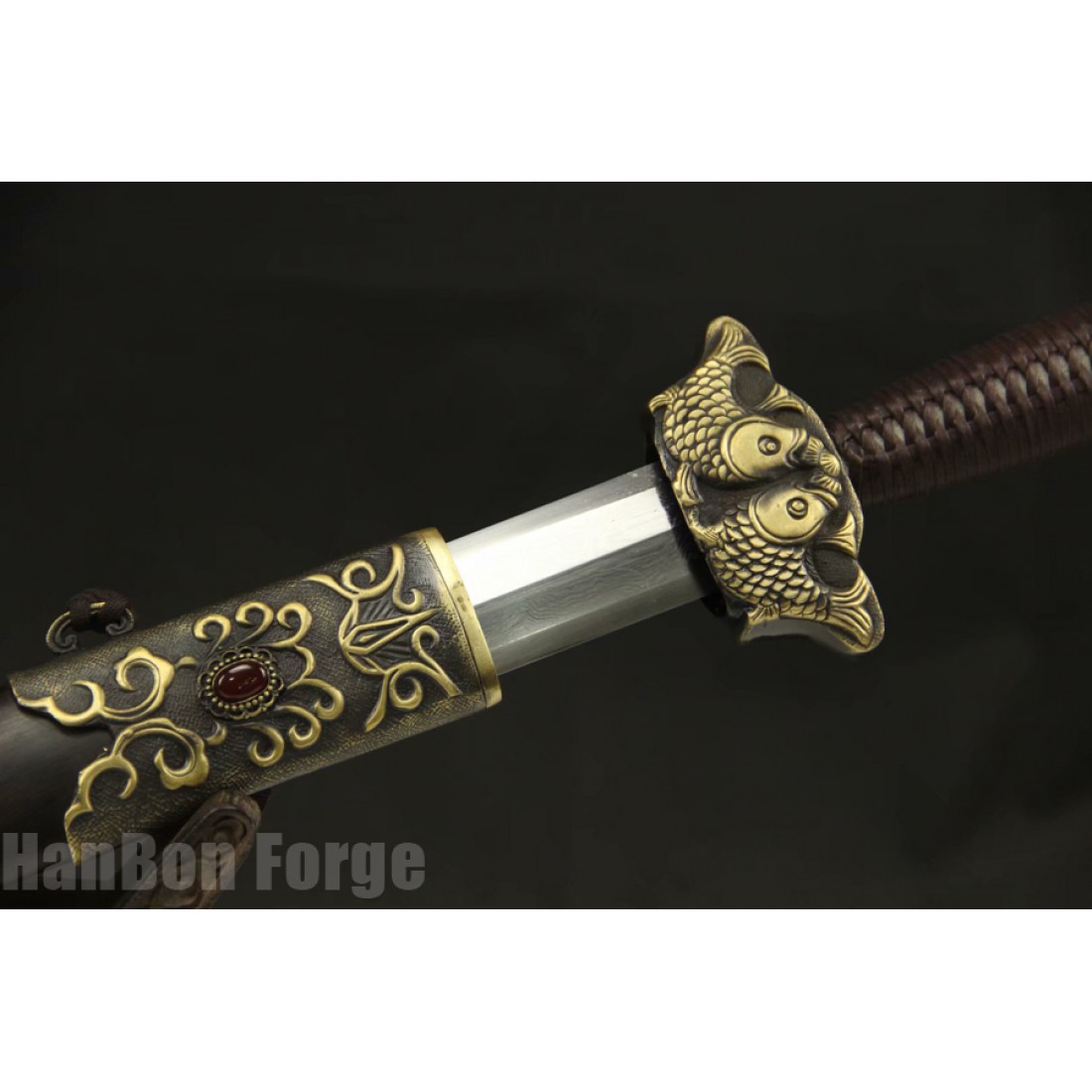 Chinese Sword Double Fishes Jian Pattern Steel Clay Tempered Fully ...