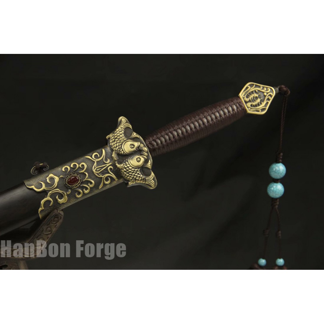 Chinese Sword Double Fishes Jian Pattern Steel Clay Tempered Fully ...
