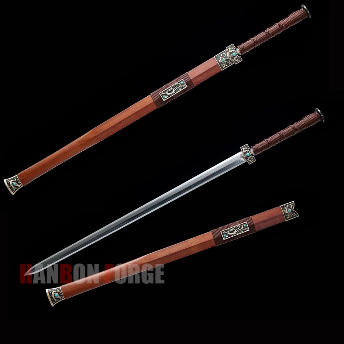 Chinese Sword Four Beasts Han Jian Hand Forged Pattern Steel Blade Hand ...