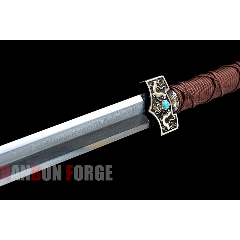 Chinese Sword Four Beasts Han Jian Hand Forged Pattern Steel Blade Hand ...