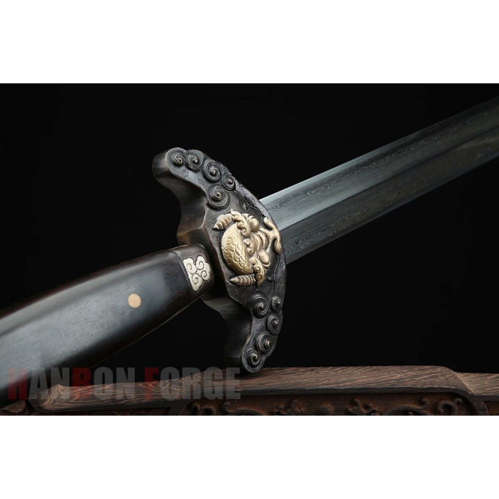 Chinese Sword Dragon Phoenix Jian Cpooer Carved Pattern Folded Steel ...