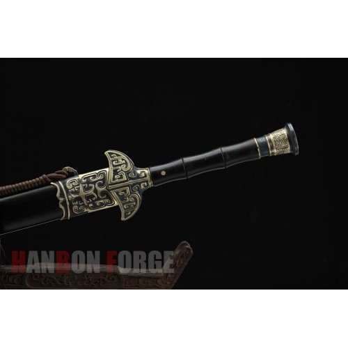 Chinese Han Jian Sword Damascus Folded Steel Ebony Sheath Traditional ...