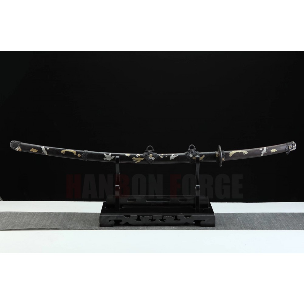 Japanese Tachi Sword Folded Steel Clay Tempered Full Tang Blade Magpie ...