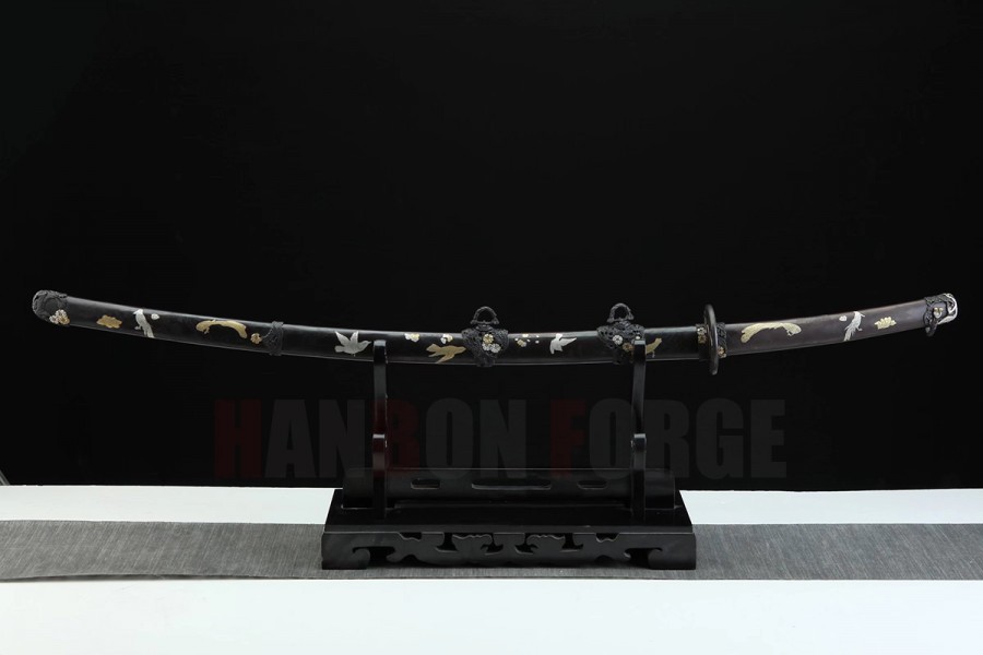 Japanese Tachi Sword Folded Steel Clay Tempered Full Tang Blade Magpie ...