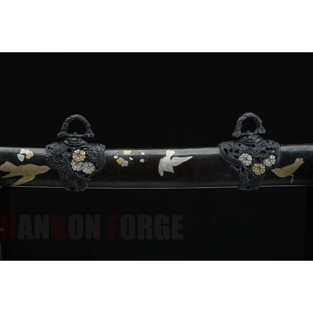 Japanese Tachi Sword Folded Steel Clay Tempered Full Tang Blade Magpie ...
