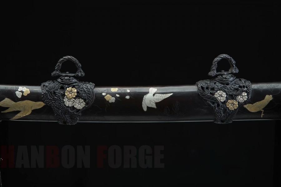 Japanese Tachi Sword Folded Steel Clay Tempered Full Tang Blade Magpie ...