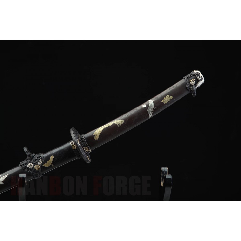 Japanese Tachi Sword Folded Steel Clay Tempered Full Tang Blade Magpie ...
