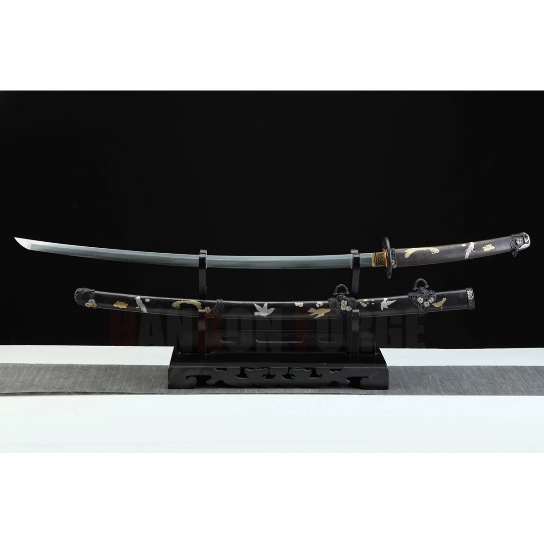 Japanese Tachi Sword Folded Steel Clay Tempered Full Tang Blade Magpie ...