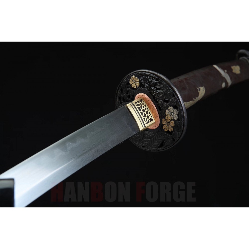 Japanese Tachi Sword Folded Steel Clay Tempered Full Tang Blade Magpie ...