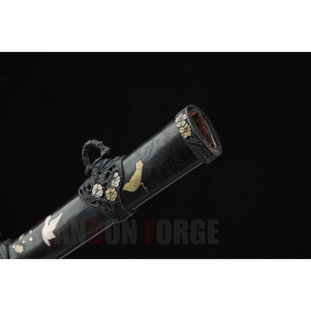 Japanese Tachi Sword Folded Steel Clay Tempered Full Tang Blade Magpie ...