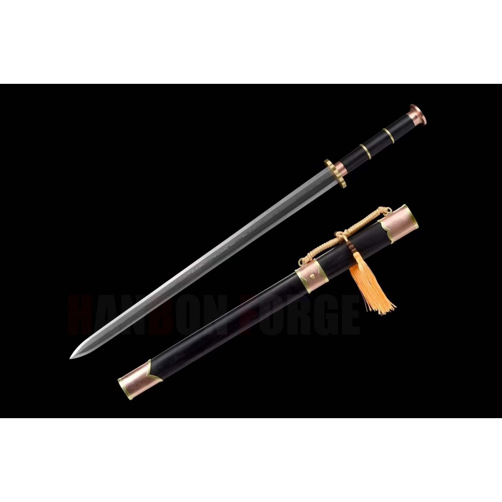 Chinese Plum Bossom Qin Jian Folded Steel Pattern Blade Red Copper and Brass Fittings